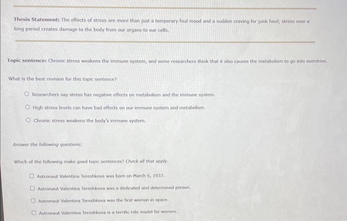 Thesis Statement: The effects of stress are more than | Chegg.com