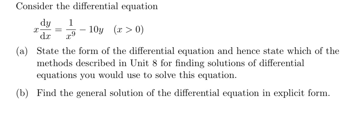 Solved Consider the differential equation)>(0(a) ﻿State the | Chegg.com