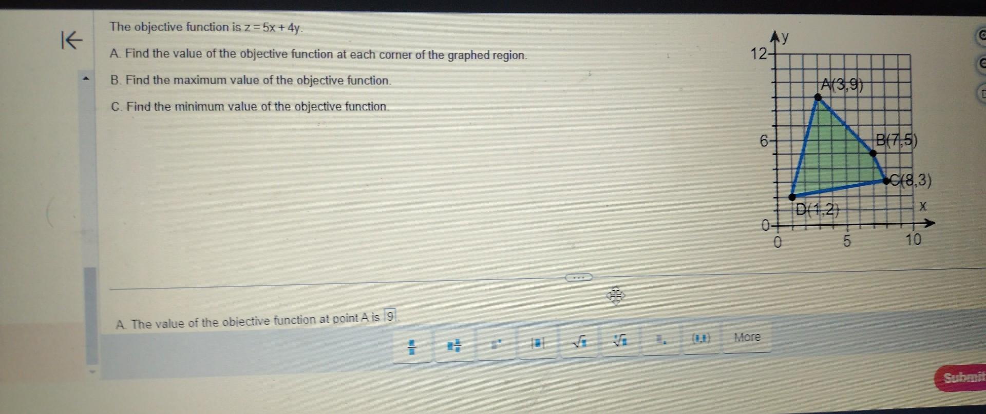 Solved A. Find the value of the objective function at each | Chegg.com