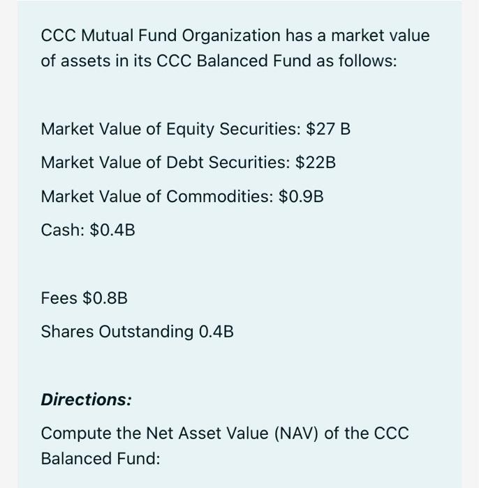 Solved CCC Mutual Fund Organization has a market value of | Chegg.com