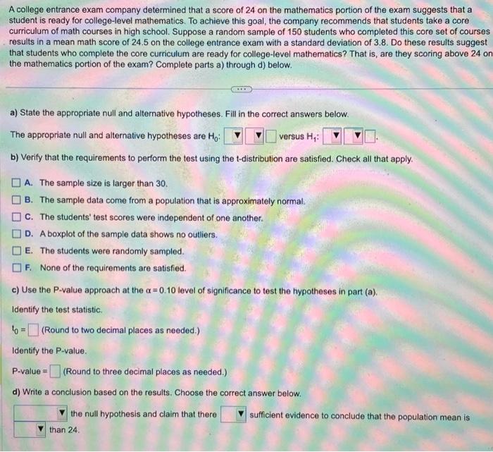 Solved A college entrance exam company determined that a | Chegg.com