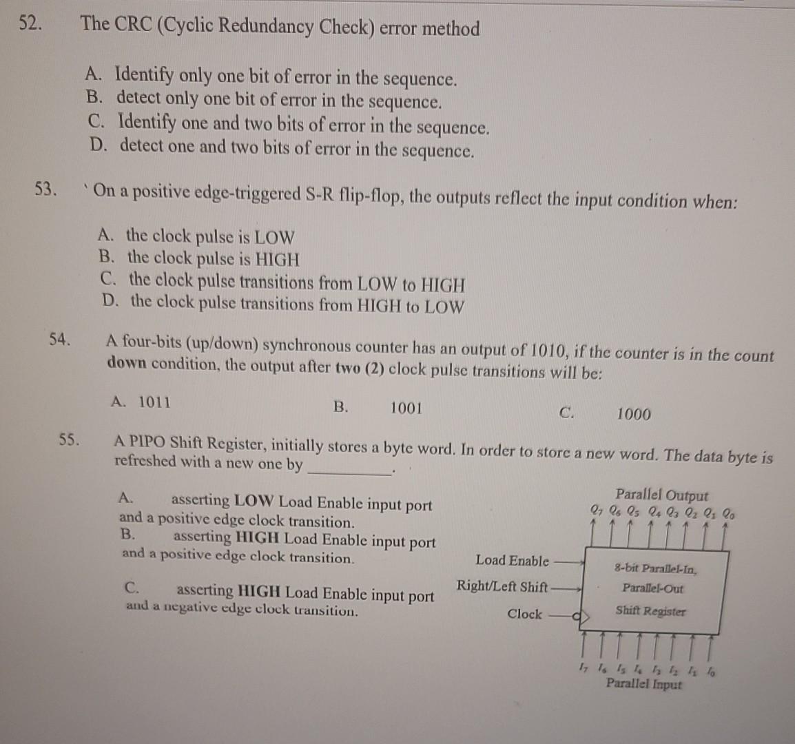 Solved 52 The Crc Cyclic Redundancy Check Error Method A