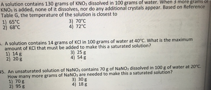 Solved A solution contains 130 grams of KNO3 dissolved in | Chegg.com