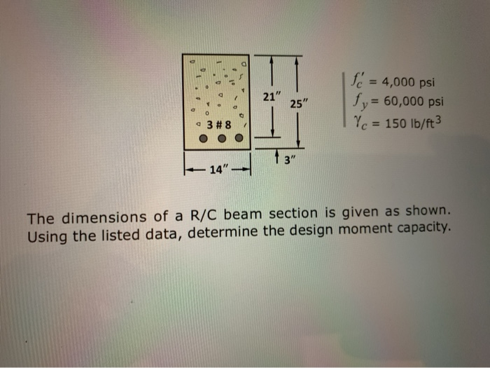 Solved fc = 4,000 psi fy = 60,000 psi Yc = 150 lb/ft3 . 3 #8 | Chegg.com
