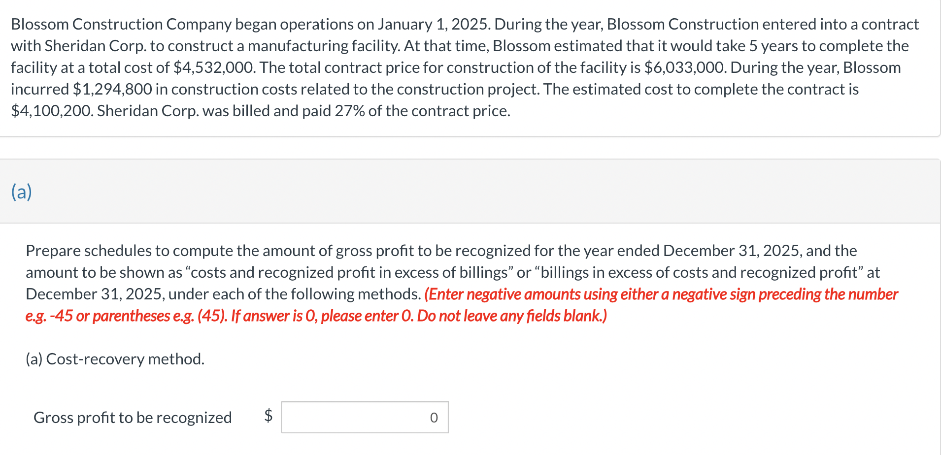 Solved Blossom Construction Company began operations on | Chegg.com