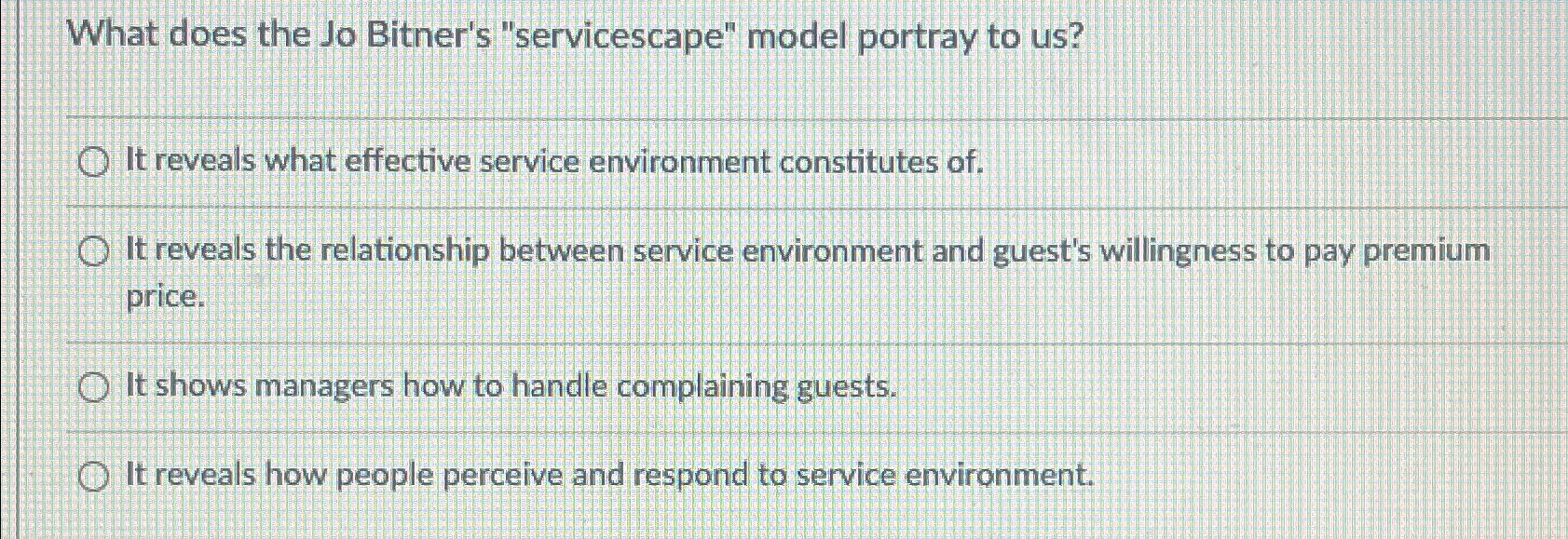 Solved What does the Jo Bitner's "servicescape" model | Chegg.com