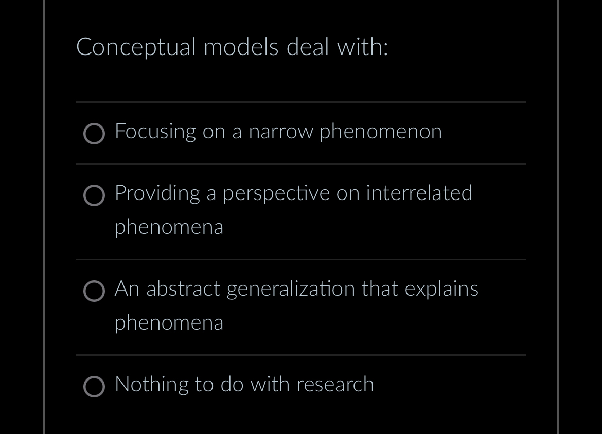 Solved Conceptual models deal with:Focusing on a narrow | Chegg.com