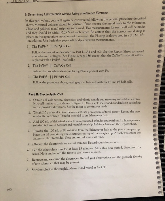 Solved Part I: Voltaic Cells A. Cell Potentials Using a | Chegg.com