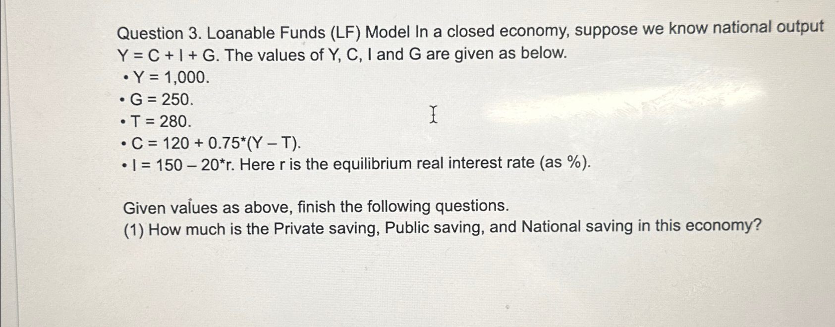 Solved Question 3. ﻿Loanable Funds (LF) ﻿Model In a closed | Chegg.com