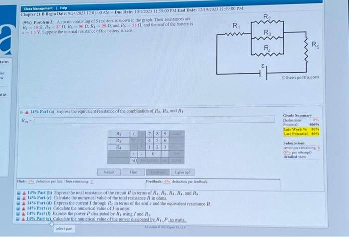 Solved (946) Problem 3: A circuit coesisting of 5 resistors | Chegg.com