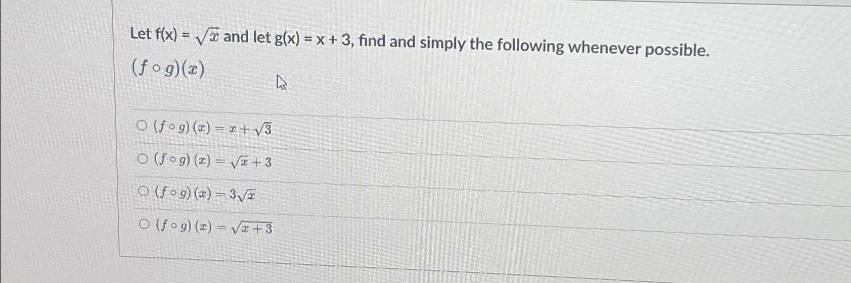 Solved Let f(x)=x2 ﻿and let g(x)=x+3, ﻿find and simply the | Chegg.com