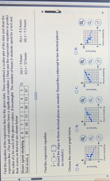 Solved Find the equation of the regression line for the | Chegg.com