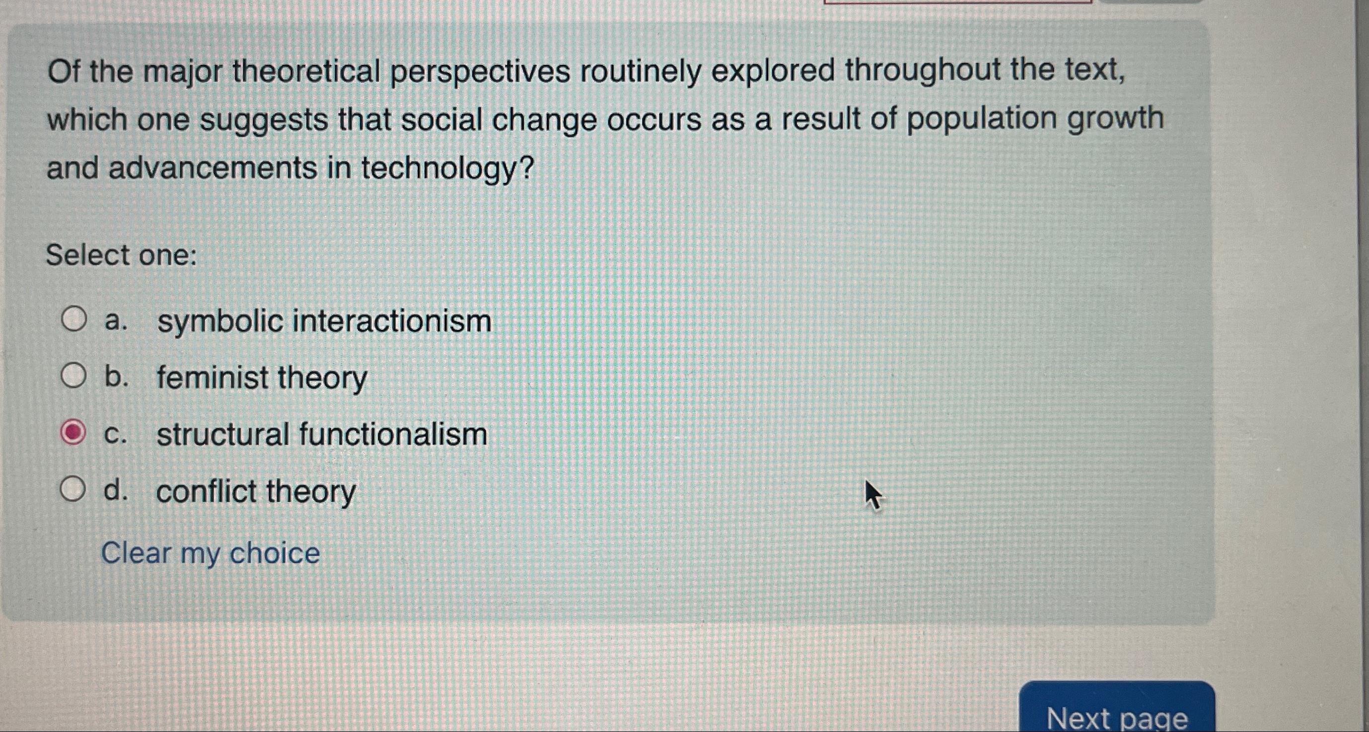 Solved Of the major theoretical perspectives routinely | Chegg.com