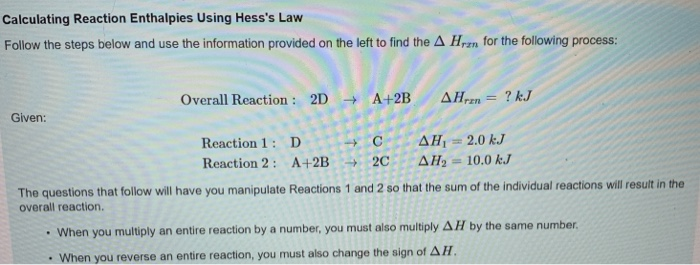 Solved Calculating Reaction Enthalpies Using Hess's Law | Chegg.com