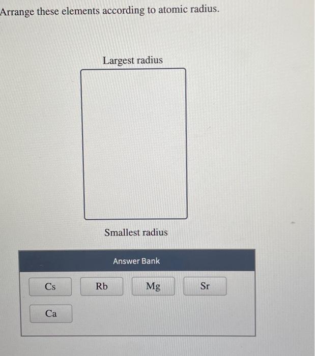 Solved Arrange these elements according to atomic radius. | Chegg.com
