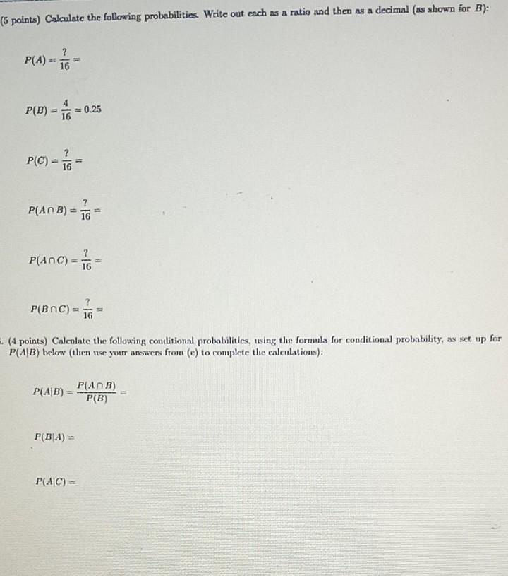 Solved (5 points) Calculate the following probabilities. | Chegg.com