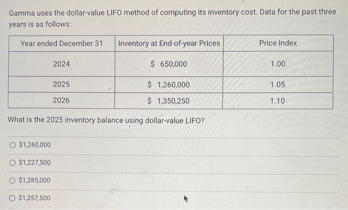 Solved Gamma uses the dollar-value LIFO method of computing | Chegg.com