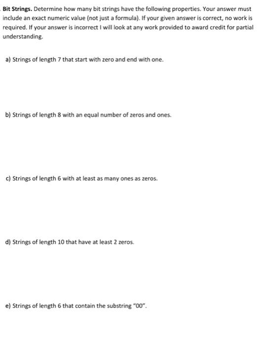 Solved Bit Strings. Determine how many bit strings have the | Chegg.com