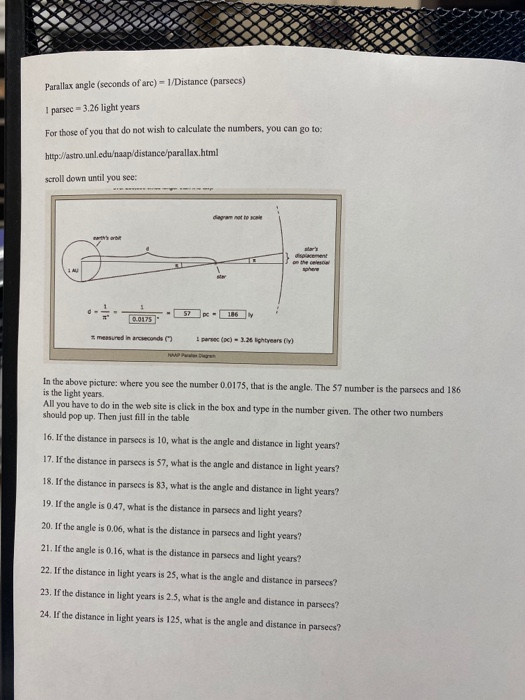 Solved Parallax Introduction: Parallax is the apparent shift | Chegg.com