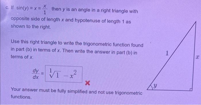 Solved Ind the derivative of y=sin−1(x) by following the | Chegg.com