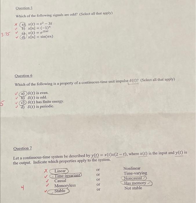 Solved Which of the following signals are odd? (Select all | Chegg.com