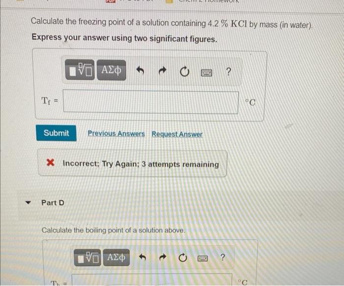 Solved Calculate the freezing point of a solution containing | Chegg.com