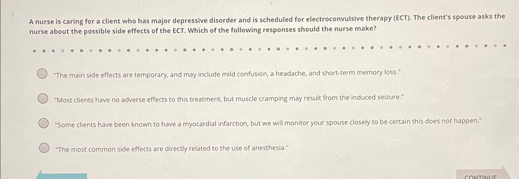 Solved A nurse is caring for a client who has major | Chegg.com