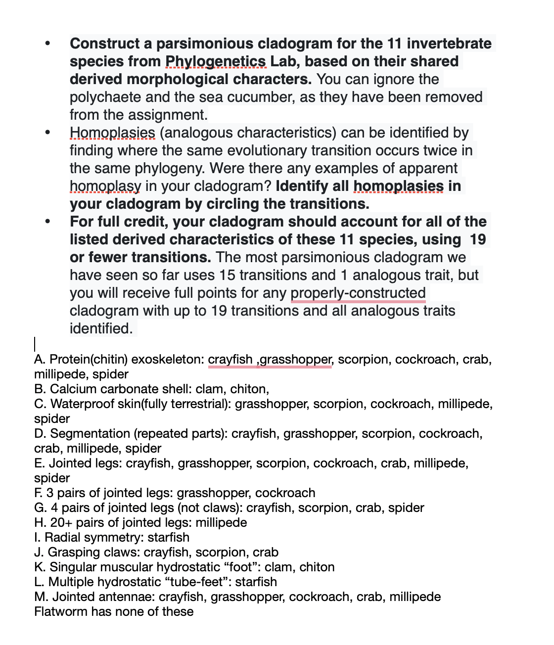 Solved Construct a parsimonious cladogram for the 11 | Chegg.com