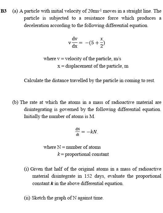 Solved B3 (a) A particle with initial velocity of 20ms- | Chegg.com