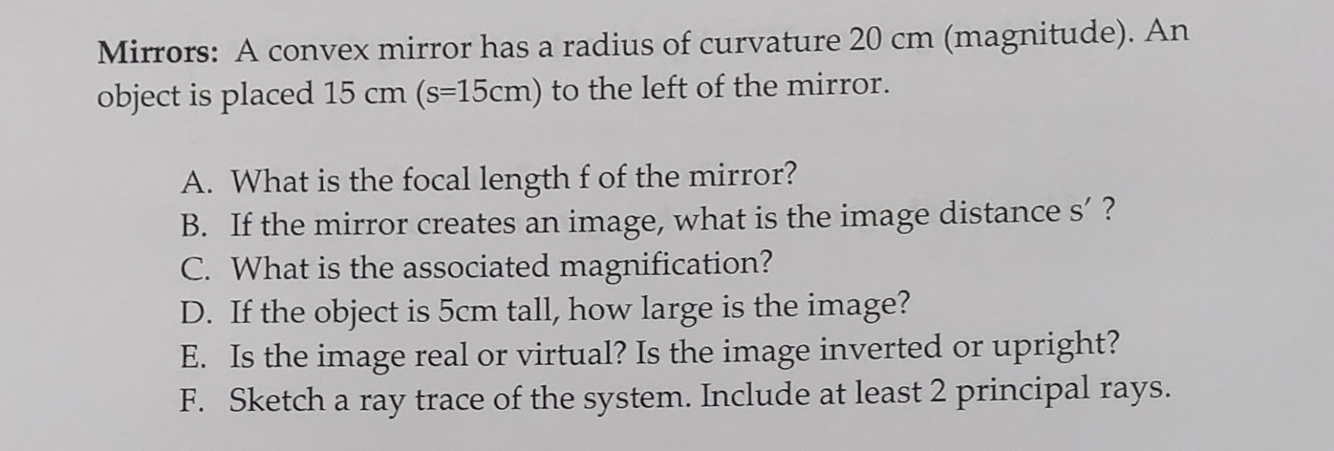Solved Mirrors: A convex mirror has a radius of curvature | Chegg.com