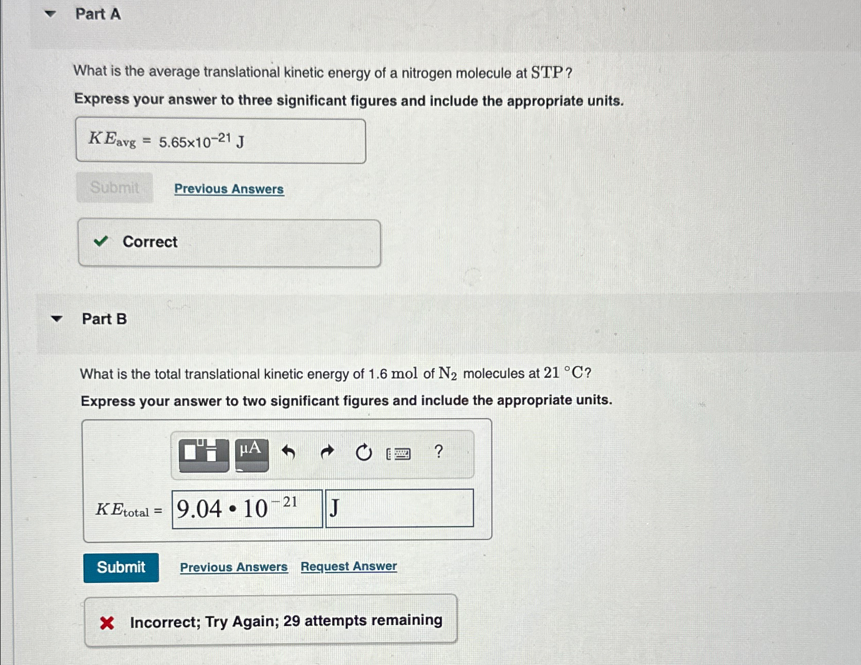 Solved Part AWhat is the average translational kinetic | Chegg.com