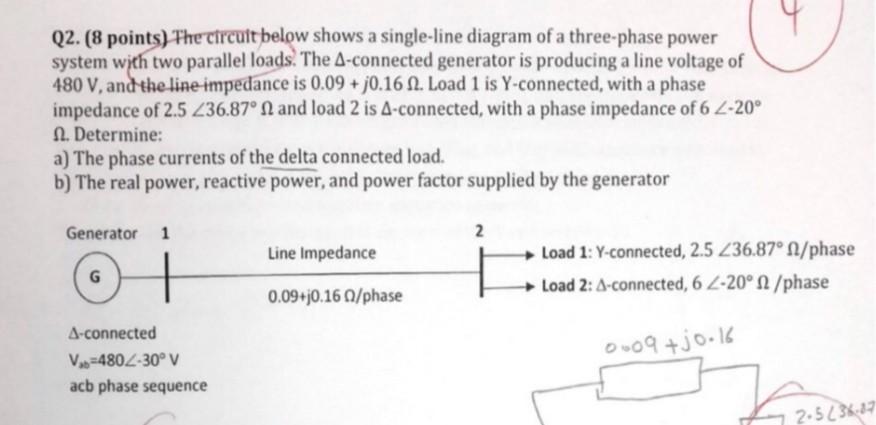 Solved Q2. (8 points) The circuit below shows a single-line | Chegg.com