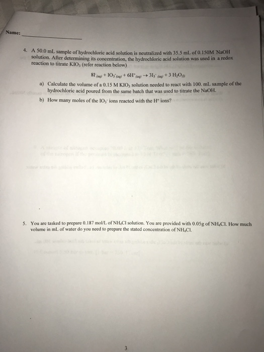 Solved Names 14. A 50.0 mL sample of hydrochloric acid | Chegg.com
