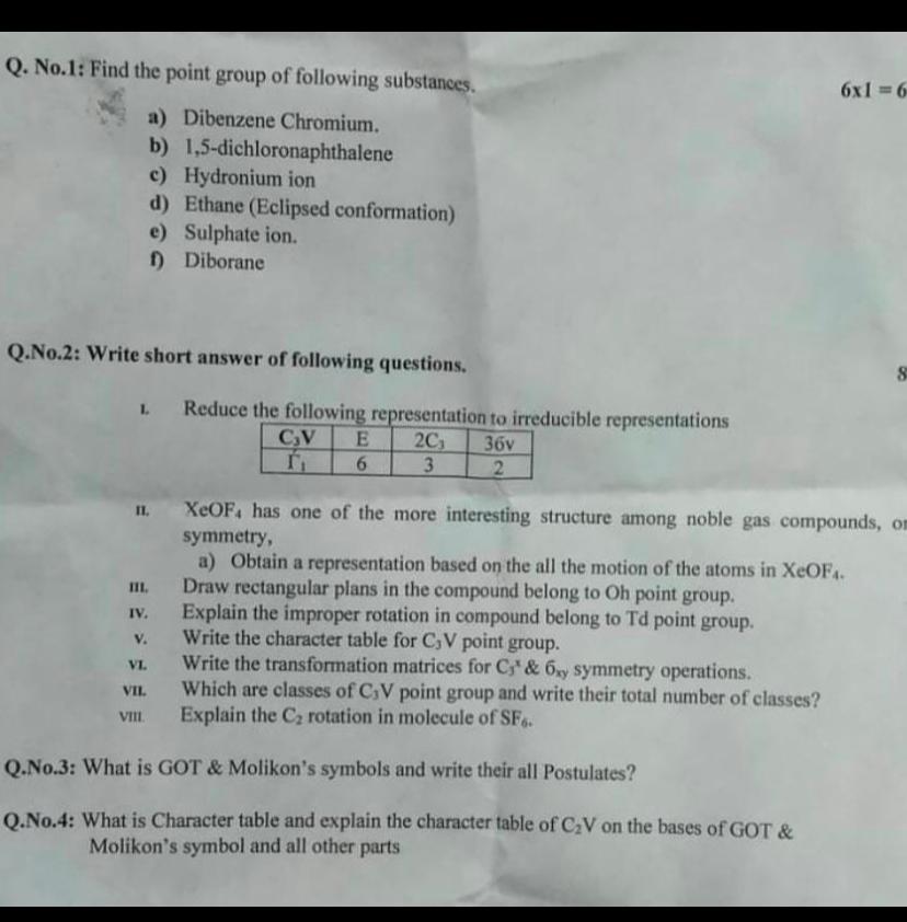 Solved Q. No.1: Find the point group of following | Chegg.com Solved Q. No.1: Find the point group of following | Chegg.com