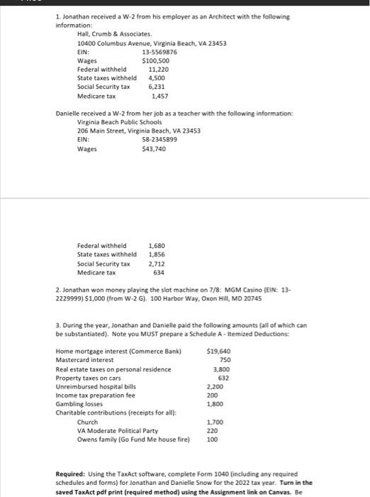 ACC 261 Exam 2 Starter HW- Tax Return Preparation | Chegg.com