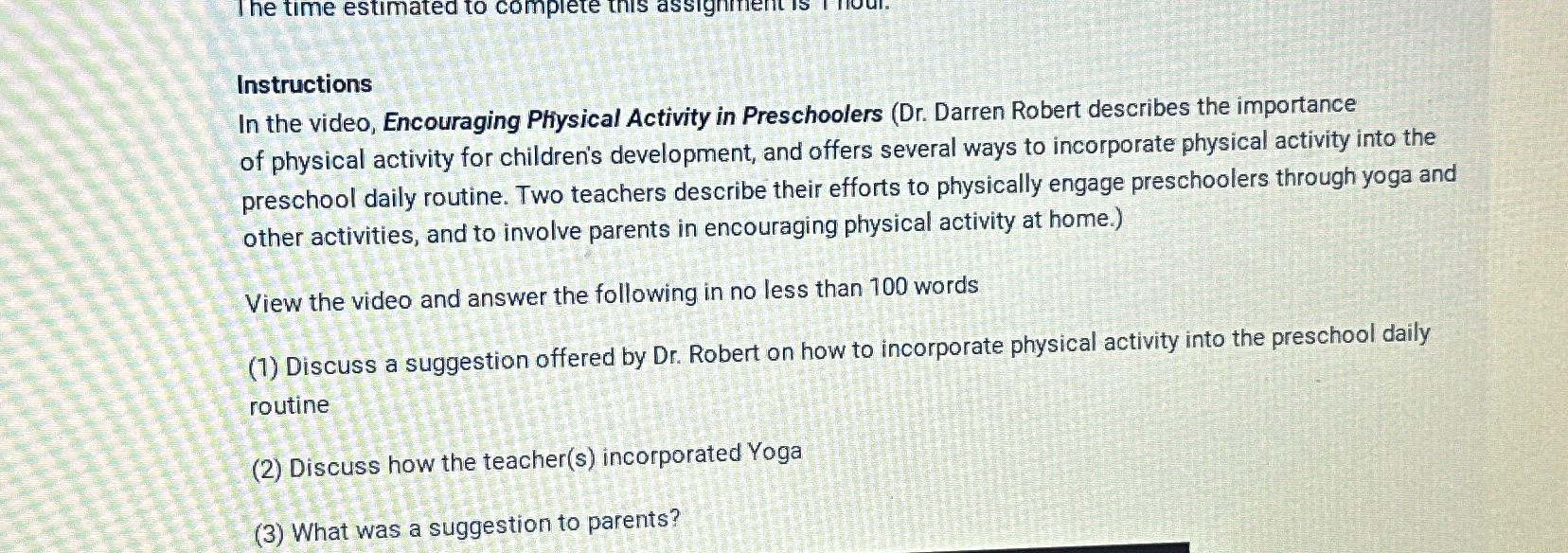 Solved InstructionsIn the video, Encouraging Physical | Chegg.com