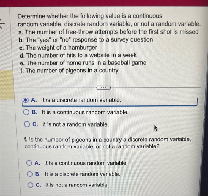 Solved Determine whether the following value is a continuous | Chegg.com
