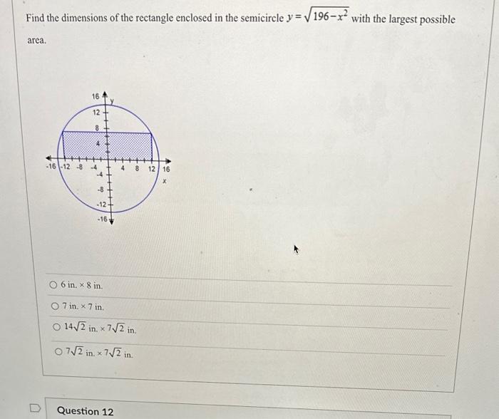Solved Find the dimensions of the rectangle enclosed in the | Chegg.com