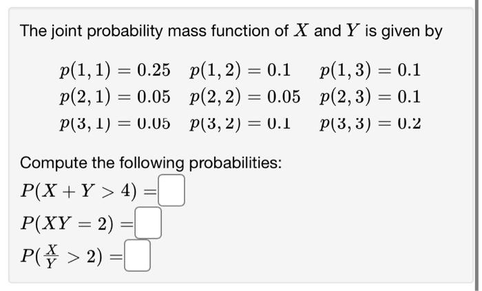 Solved The joint probability mass function of X and Y is | Chegg.com