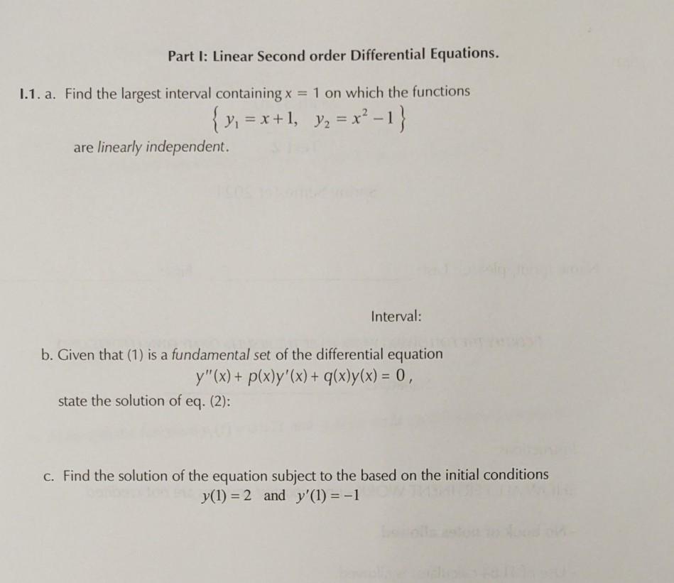 Solved Part I: Linear Second order Differential Equations. | Chegg.com