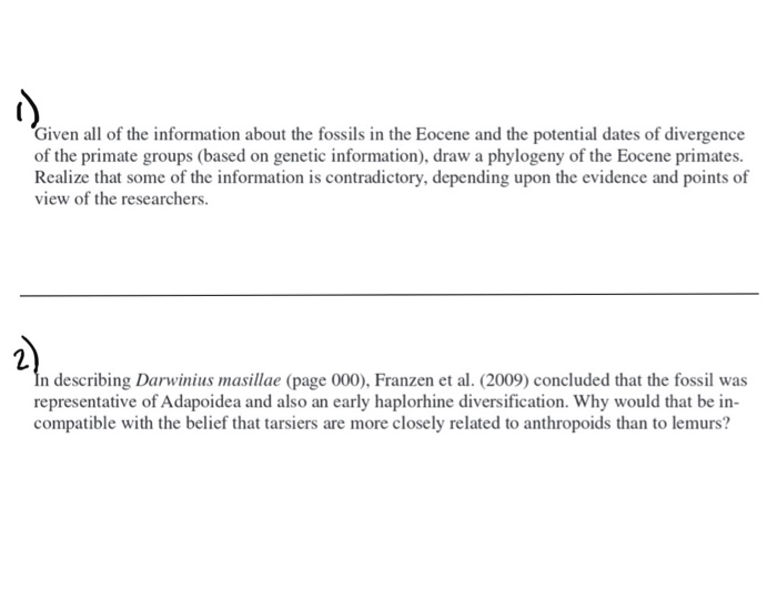 Solved 1) 'Given all of the information about the fossils in | Chegg.com