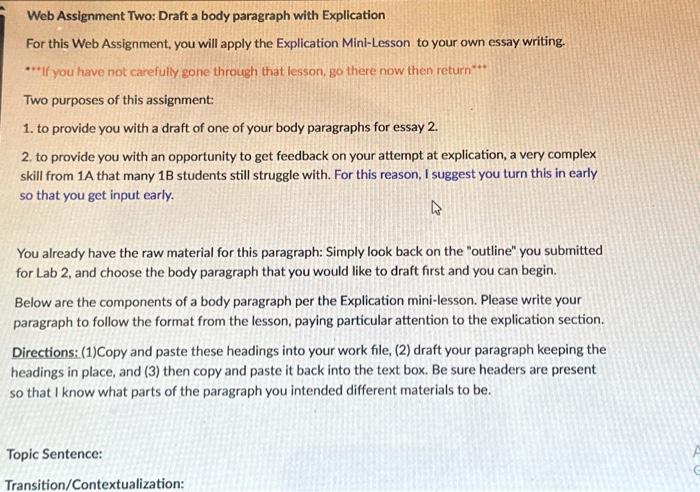 Web Assignment Two: Draft a body paragraph with | Chegg.com