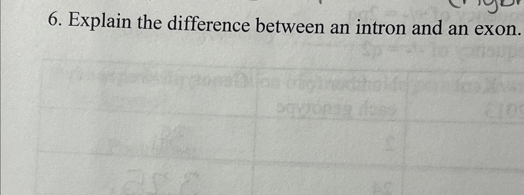 Solved Explain the difference between an intron and an exon. | Chegg.com