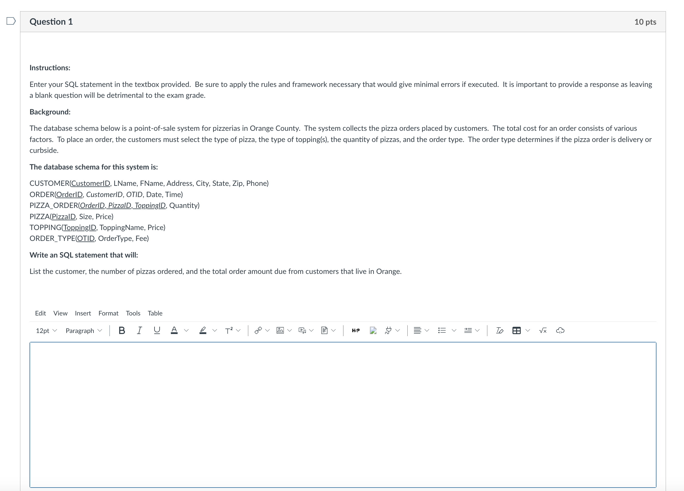 Solved Enter your SQL statement response in the textbox | Chegg.com