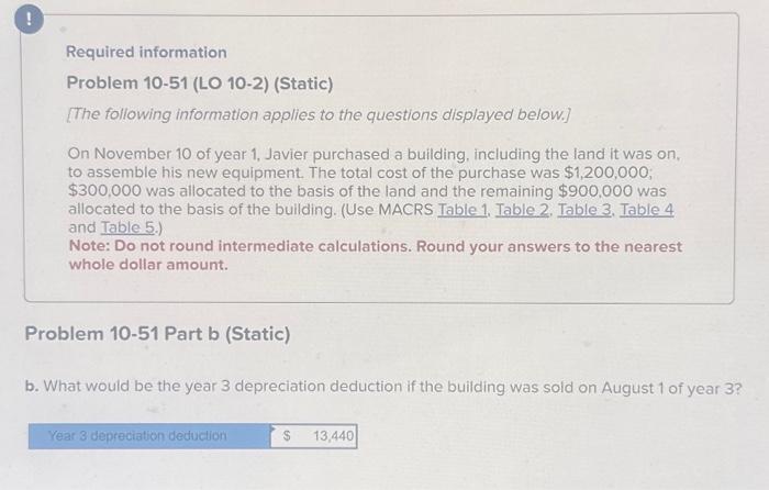 Solved Required information Problem 10-51 (LO 10-2) (Static) | Chegg.com