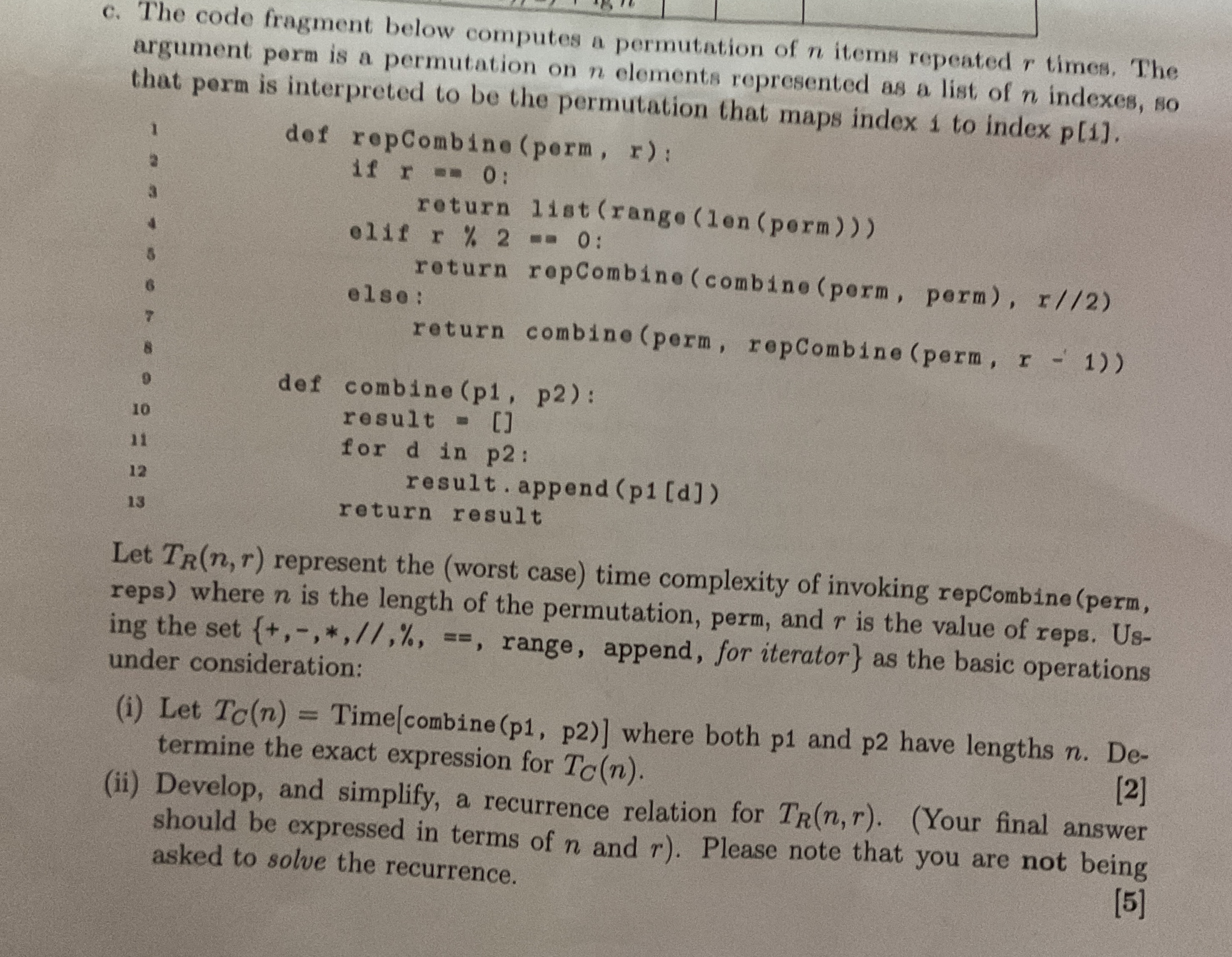 Solved C ﻿the Code Fragment Below Computes A Permutation Of 7747