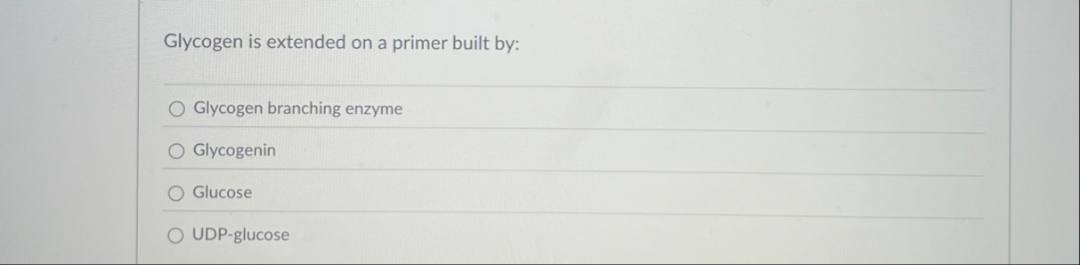 Solved Glycogen is extended on a primer built by:Glycogen | Chegg.com