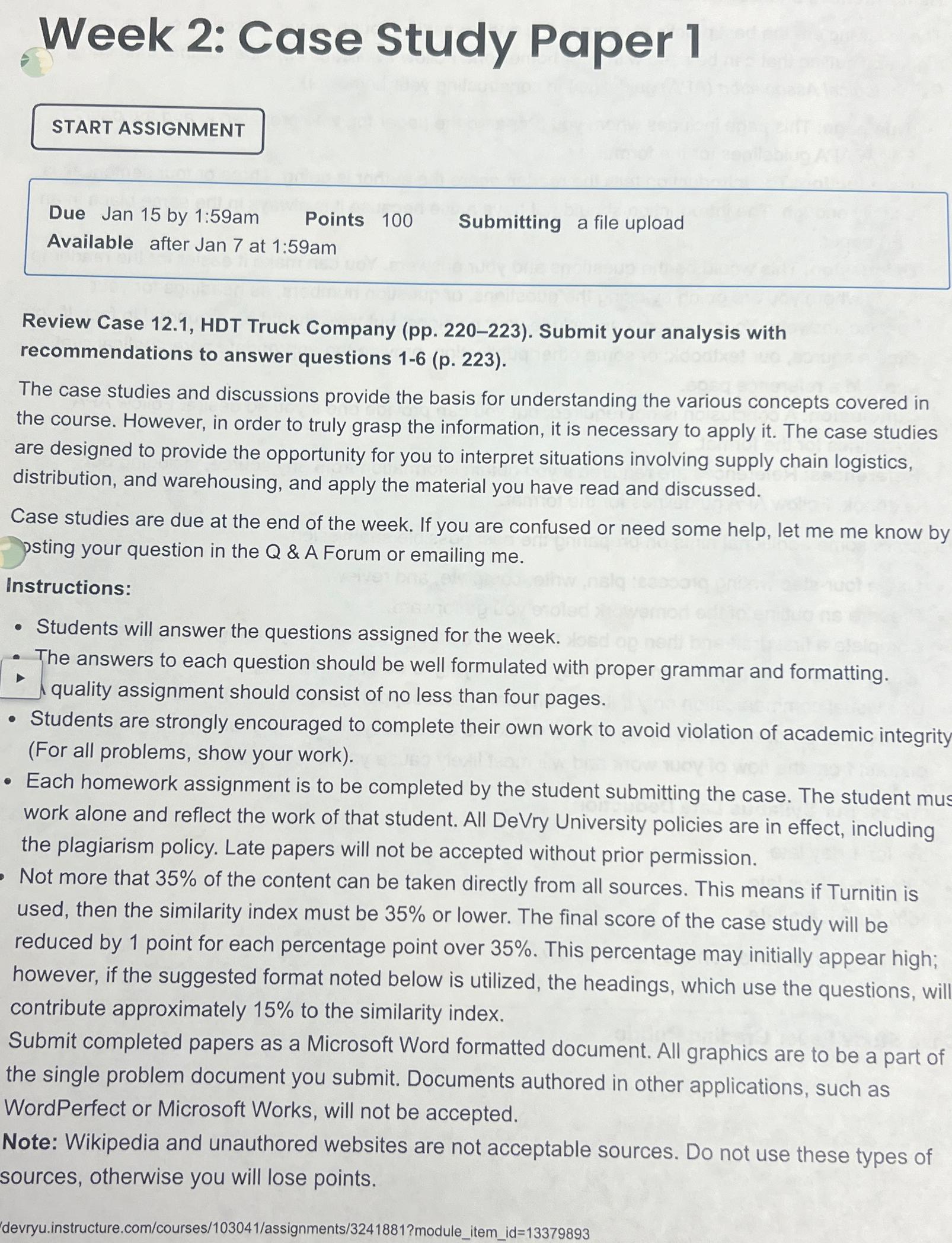 Solved Week 2: Case Study Paper 1Due Jan 15 ﻿by 1:59am | Chegg.com