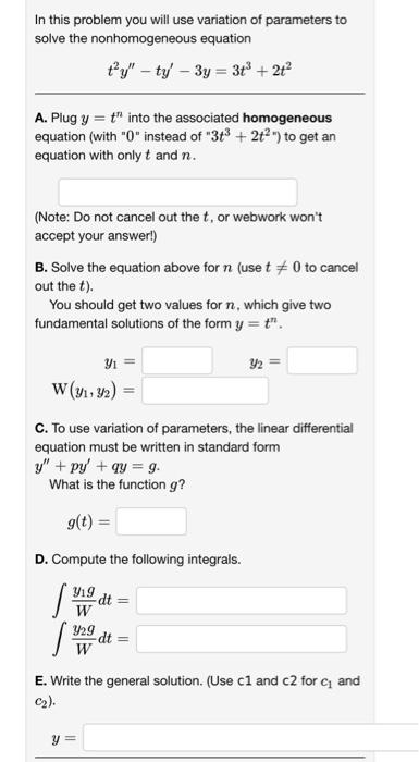 Solved In this problem you will use variation of parameters | Chegg.com
