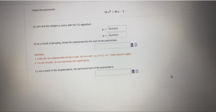 Solved Factor the potyrarwiad 24x2+26x−5 A) Lefs find the | Chegg.com